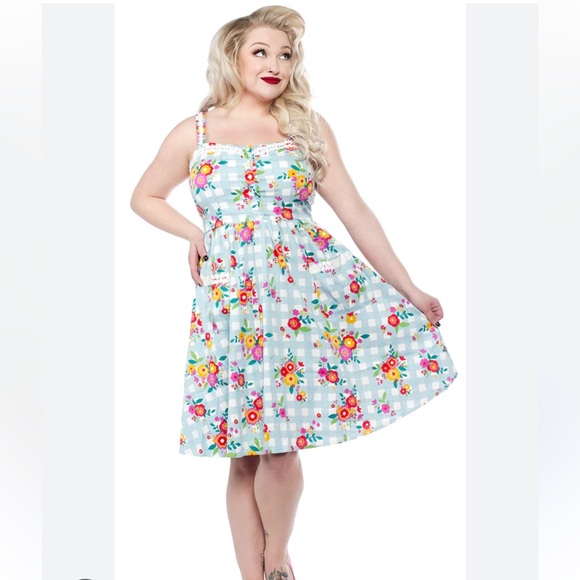 Lindy Bop | Dresses | Floral Gingham Swing Lindy Bop Dress With Lots Of ...